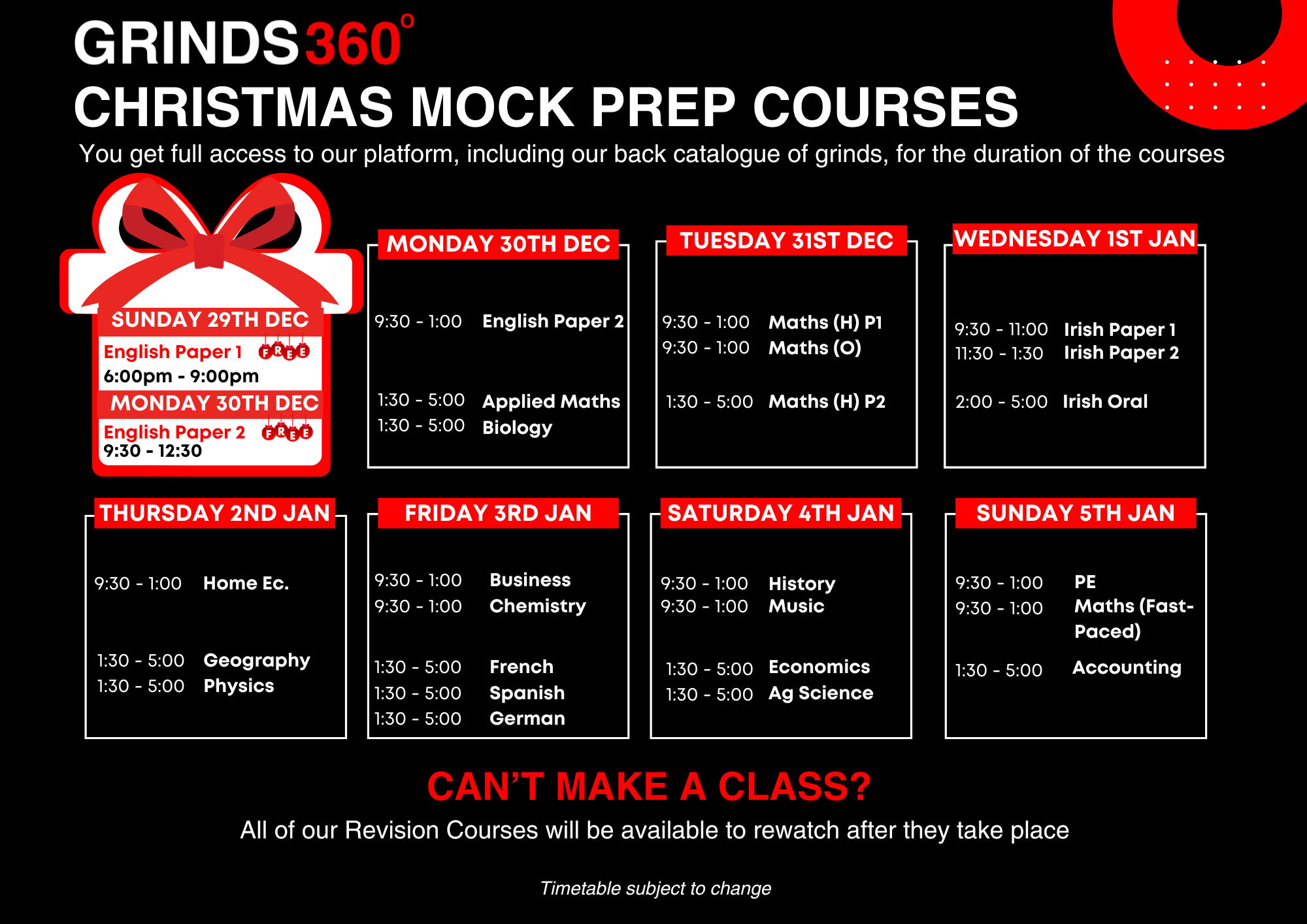 Christmas Courses - Grinds360